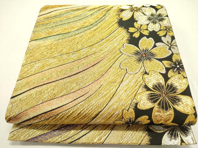 平和屋着物●六通柄袋帯　舞桜　金糸　正絹　逸品　DAAZ2792op