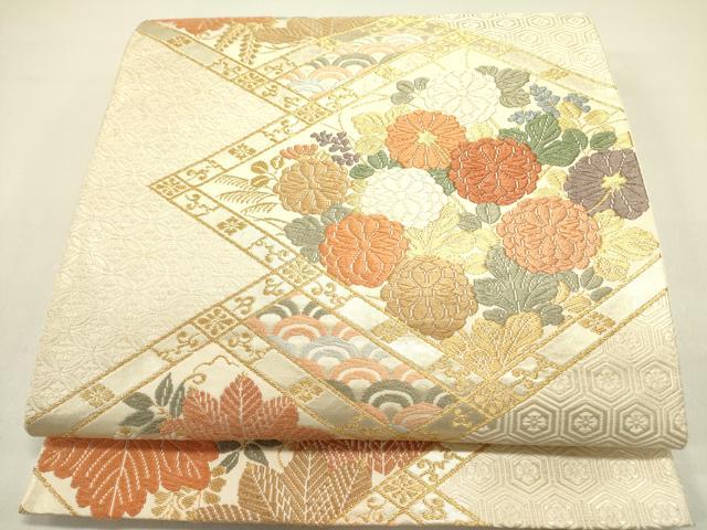 平和屋着物●六通柄袋帯　唐織　桐菊文　金糸　正絹　逸品　DAAZ2797op