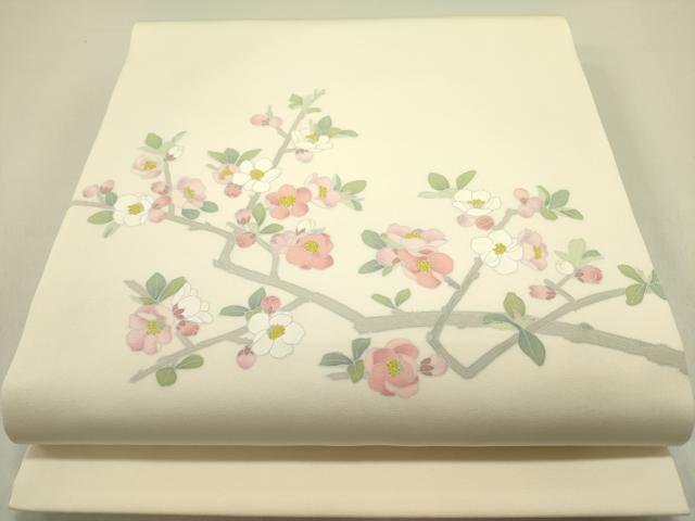 平和屋着物●塩瀬　九寸開き名古屋帯　友禅　枝花　正絹　逸品　DAAZ2802op