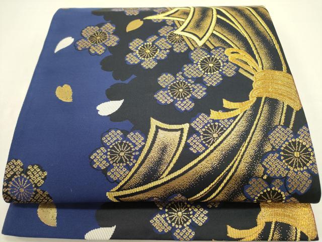 平和屋着物●六通柄袋帯　束ね熨斗舞桜文　金糸　正絹　逸品　DAAZ2806op