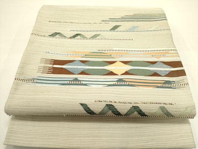 平和屋着物●太鼓柄袋帯　抽象文様　銀糸　正絹　逸品　未使用　DAAZ2851op