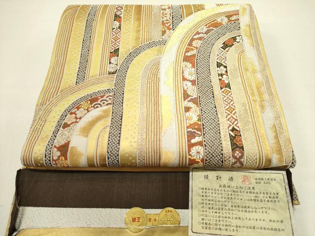 平和屋着物●西陣の名門　加納幸謹製　六通柄袋帯　唐織　寛文流水文　金糸　証紙付き　正絹　逸品　DAAZ2854op