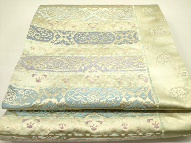 平和屋着物●六通柄袋帯　横段花文　金銀糸　正絹　逸品　DAAZ2872op
