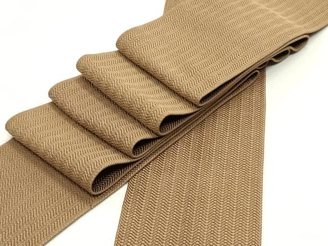 平和屋着物●男性　本場筑前博多織　角帯　間道　砺茶色　証紙付き　正絹　逸品　DAAZ3011ob