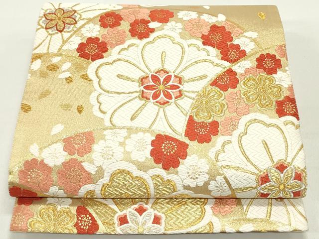 平和屋着物●六通柄袋帯　唐織　切嵌舞桜文　金銀糸　正絹　逸品　DAAZ3022ob