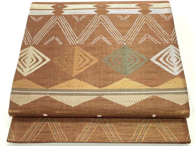 平和屋着物▽六通柄袋帯　スリーシーズン　春夏秋　幾何学文様　金糸　正絹　逸品　DAAZ3030ob