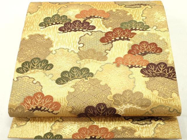平和屋着物●六通柄袋帯　唐織　雪輪松文　金糸　正絹　逸品　DAAZ3056ob