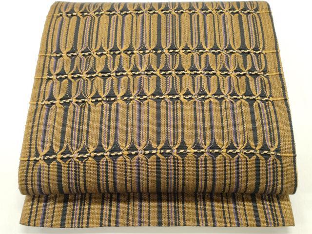 平和屋着物●太鼓柄袋帯　紬地　もじり織　横段文　正絹　逸品　DAAZ3057ob