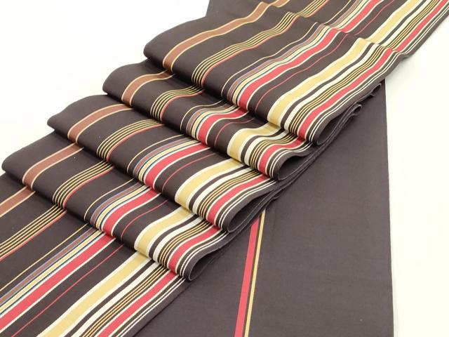 平和屋着物●本場筑前博多織　両面　半幅帯　間道　正絹　逸品　DAAZ3060ob