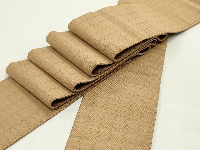 平和屋着物●男性　爪掻き本綴れ　角帯　格子柄　焦香色　正絹　逸品　DAAZ3062ob