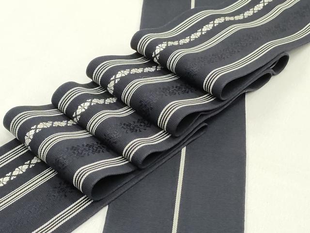 平和屋着物●男性　本場筑前博多織　両面　角帯　桜原シヅコ作　献上　間道　褐返色　証紙付き　正絹　逸品　DAAZ3064ob