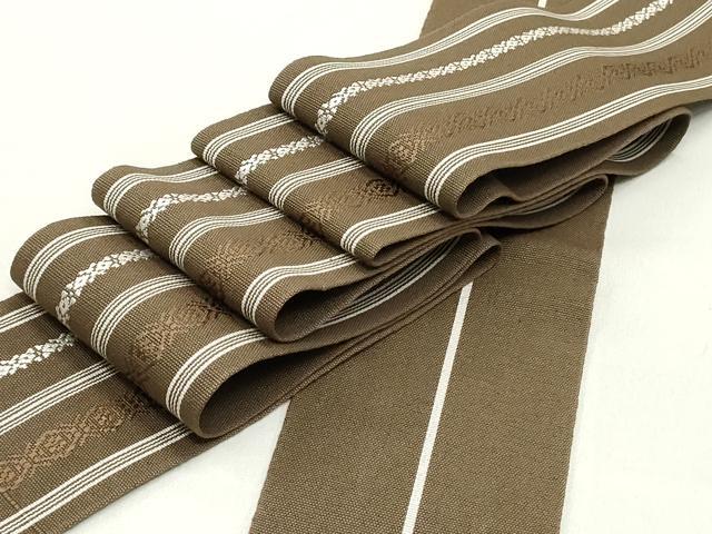 平和屋着物●男性　本場筑前博多織　両面　角帯　献上　間道　焦茶色　正絹　逸品　DAAZ3075ob