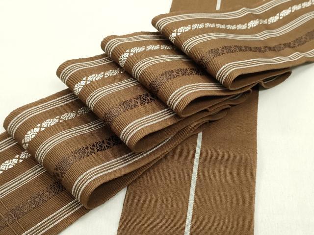 平和屋着物▼男性　両面　角帯　献上　間道　煎茶色　綿　逸品　DAAZ3079ob