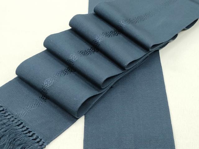 平和屋着物●男性　本場筑前博多織　両面　角帯　献上　紺青色　正絹　逸品　DAAZ3083ob