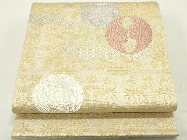 平和屋着物●六通柄袋帯　唐織　輪奈織　向かい鳥正倉院花文　金糸　正絹　逸品　未使用　DAAZ3090ob