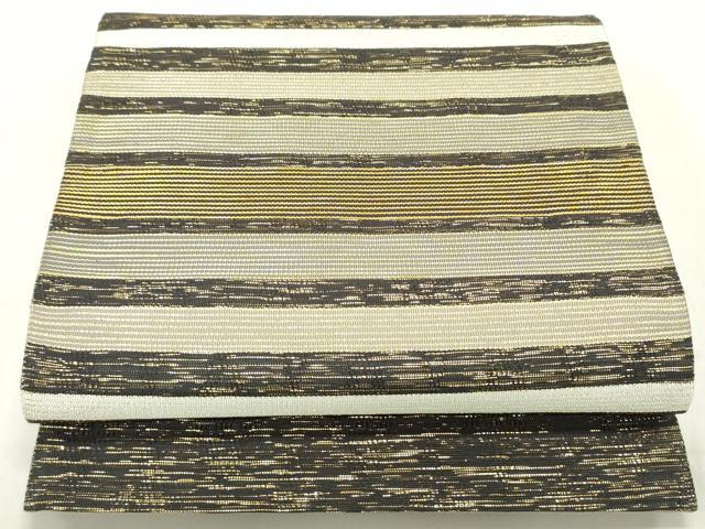 平和屋着物●ひなや工房　くむ・あむ・おる　伊豆蔵明彦　太鼓柄袋帯　横段文　黒地　金糸　正絹　逸品　未使用　DAAZ3101ob