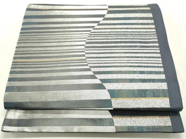 平和屋着物▼六通柄袋帯　横段文　金銀糸　引箔　正絹　逸品　DAAZ3109ob