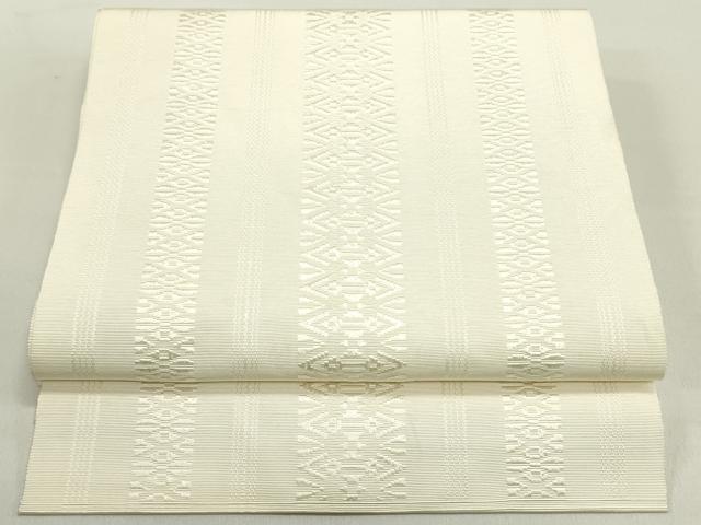 平和屋着物●本場筑前博多織　八寸名古屋帯　献上　象牙色　正絹　逸品　DAAZ3110ob