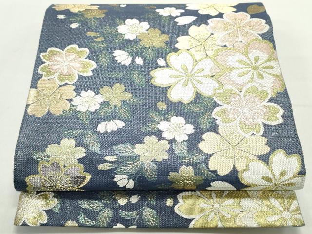平和屋着物●両面　六通柄袋帯　舞桜文　金銀糸　正絹　逸品　未使用　DAAZ3126ob