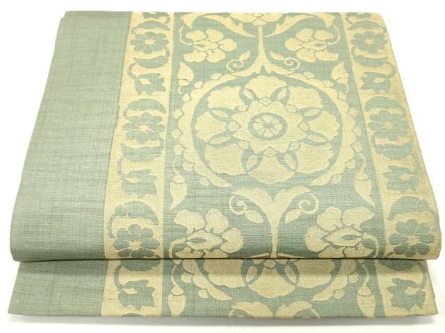 平和屋着物●六通柄袋帯　更紗花唐草間道　金糸　正絹　逸品　DAAZ3147ob