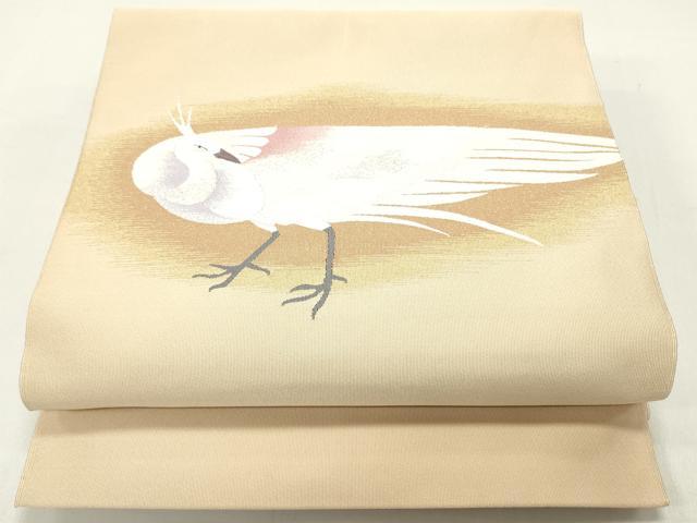 平和屋着物●西陣　小川英謹製　爪掻き本綴れ　八寸名古屋帯　白鷺　金銀糸　正絹　逸品　DAAZ3152ob