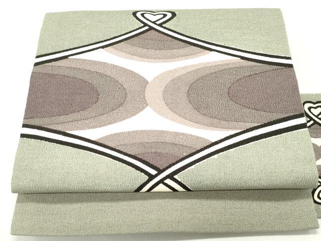 平和屋着物●九寸名古屋帯　型染め　霞菱文　鬼しぼ縮緬　正絹　逸品　DAAZ3162ob