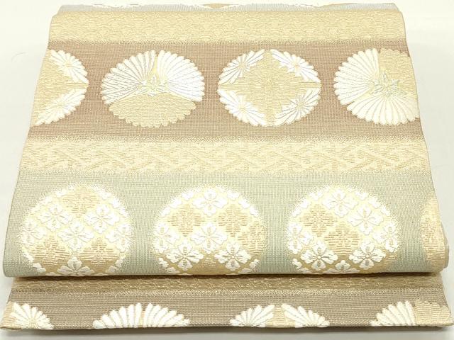 平和屋着物●六通柄袋帯　唐織　金華山織　吉祥花菱丸文　金糸　正絹　逸品　DAAZ3167ob