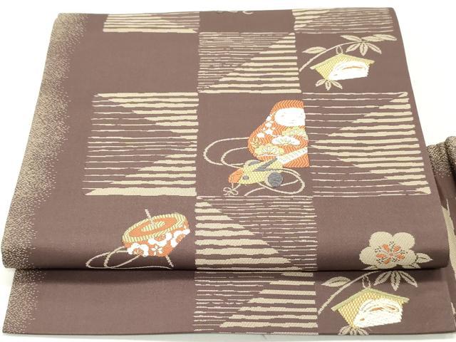 平和屋着物●九寸名古屋帯　唐織　変わり市松玩具文　正絹　逸品　DAAZ3170ob