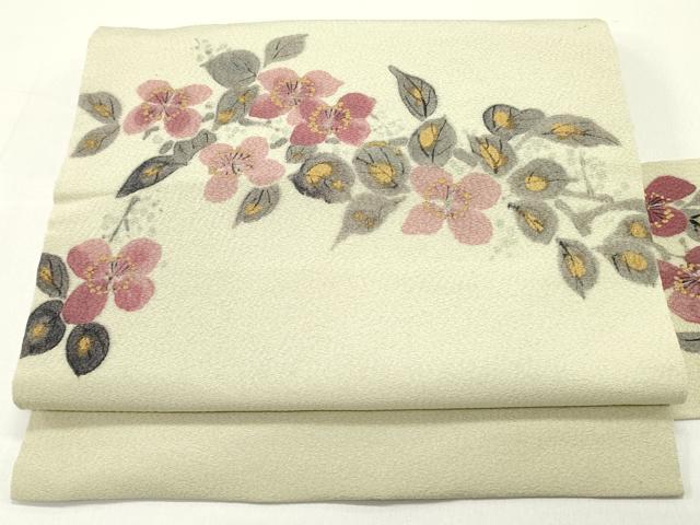 平和屋着物●京友禅作家　山科春宣　九寸名古屋帯　手描き　草花文　金彩　正絹　逸品　DAAZ3181ob