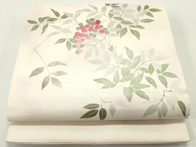 平和屋着物●九寸開き名古屋帯　刺繍　南天文　金彩　正絹　逸品　DAAZ3186ob