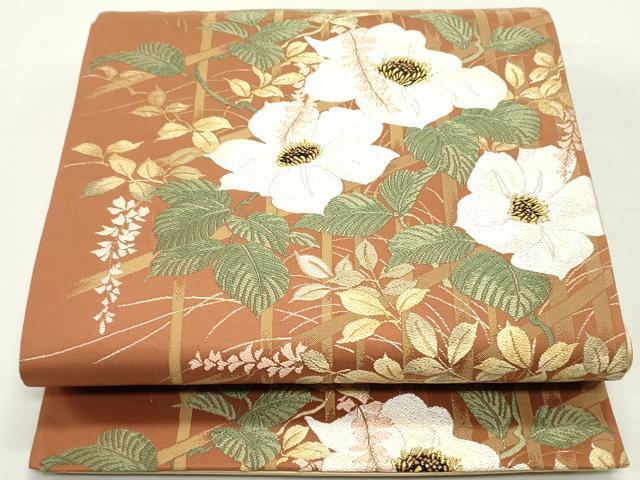 平和屋着物●現代アンティーク　貝島はるみ　綺麗伝説　六通柄袋帯　唐織　籬草花文　金糸　正絹　逸品　DAAZ3192ob