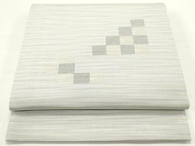 平和屋着物●本塩沢　やまだ織　太鼓柄袋帯　変わり市松文　正絹　逸品　未使用　DAAZ3209ob