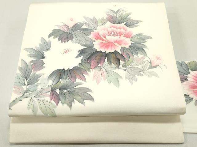 平和屋着物●内山晴祥　手描き　塩瀬　九寸名古屋帯　草花文　正絹　逸品　DAAZ3213ob
