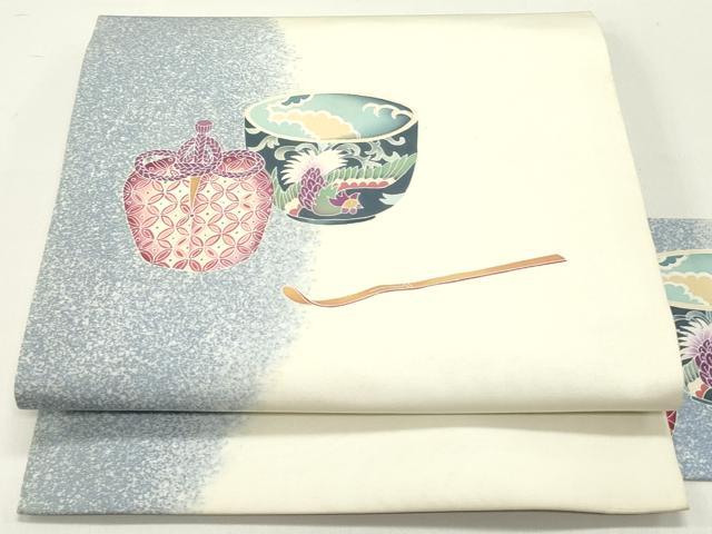 平和屋着物●塩瀬　九寸名古屋帯　鳳凰七宝陶器文　金彩　正絹　逸品　DAAZ3216ob