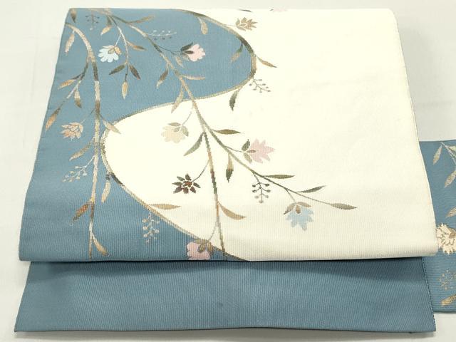 平和屋着物●爪掻き本綴れ　八寸名古屋帯　枝花文　金糸　正絹　逸品　DAAZ3219ob