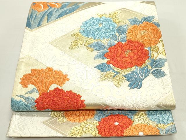 平和屋着物●六通柄袋帯　唐織　草花菱文　金糸　正絹　逸品　DAAZ3232ob