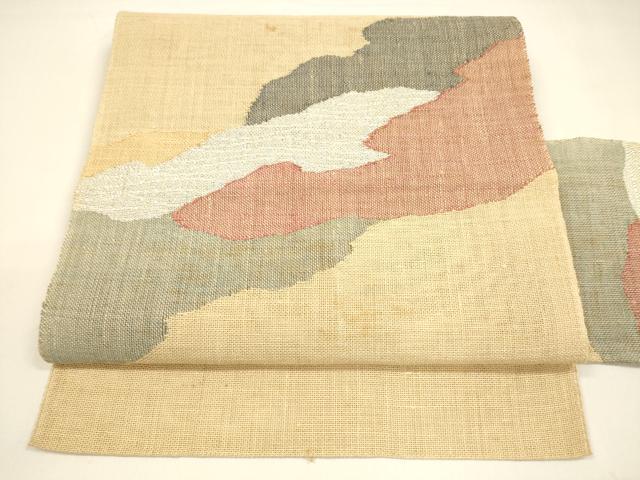 平和屋着物＊夏物　八寸名古屋帯　抽象文様　銀糸　DAAZ4033cm