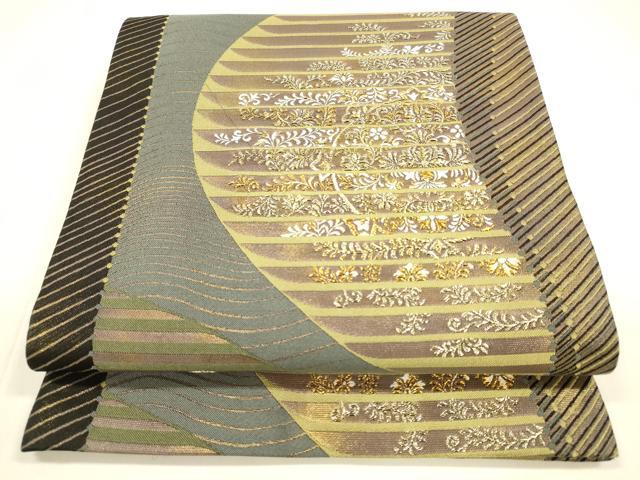 平和屋着物●西陣　六通柄袋帯　草花文　金糸　証紙付き　上代33万　正絹　逸品　DAAZ4039cm