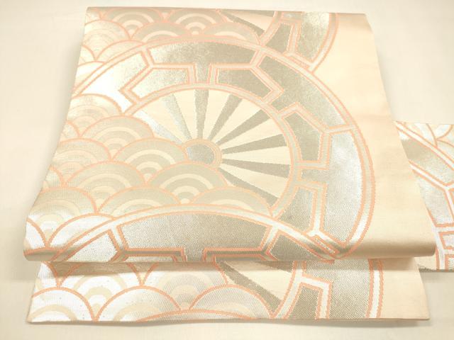 平和屋着物●西陣　川島織物　九寸名古屋帯　青海波源氏車文　銀糸　三越扱い　正絹　逸品　DAAZ4047cm