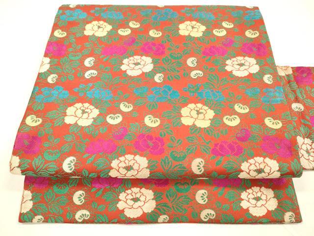 平和屋着物●アンティーク　大正ロマン　全通柄九寸名古屋帯　唐織　草花文　正絹　逸品　DAAZ4049cm