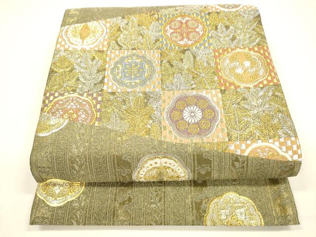 平和屋着物●六通柄袋帯　松葉花文　金銀糸　正絹　逸品　DAAZ4058cm