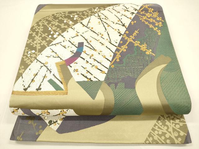 平和屋着物●六通柄袋帯　唐織　北野の香梅　金糸　正絹　逸品　DAAZ4059cm