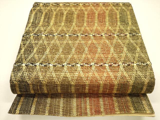 平和屋着物●ひなや工房　くむ・あむ・おる　伊豆蔵明彦　組織　太鼓柄袋帯　抽象間道　金糸　正絹　逸品　DAAZ4073cm