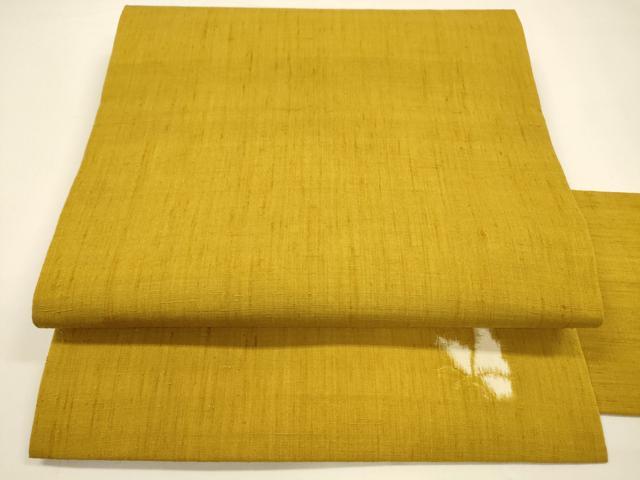 平和屋着物●九寸名古屋帯　紬地　舞蝶文　櫨染色　ワンポイント　正絹　逸品　DAAZ4074cm