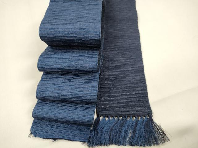 平和屋着物●男性　本場筑前博多織　両面　角帯　深縹色　濃藍色　正絹　逸品　DAAZ4095cm