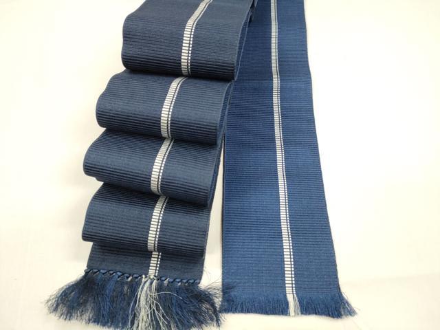 平和屋着物●男性　本場筑前博多織　角帯　間道　正絹　逸品　DAAZ4149cm
