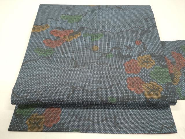 平和屋着物●創作　全通柄九寸名古屋帯　本場大島紬　7マルキ　松竹梅　正絹　逸品　DAAZ4161cm