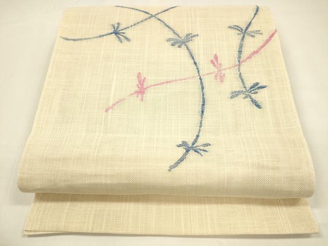 平和屋着物＊夏物　八寸名古屋帯　草葉文　DAAZ4226cm