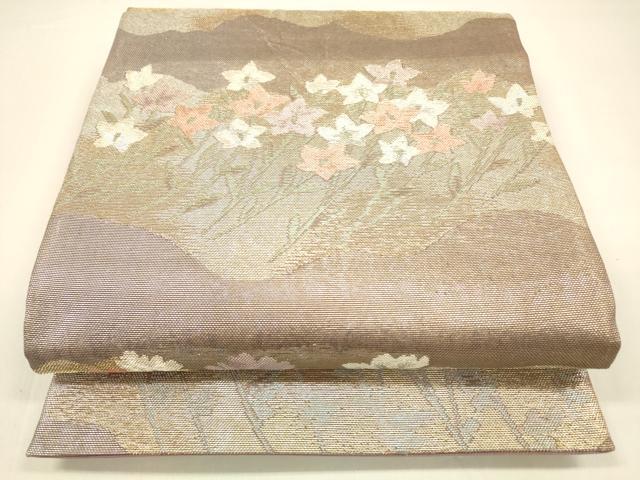 平和屋着物＊夏物　六通柄袋帯　草花文　金銀糸　正絹　逸品　DAAZ4242cm