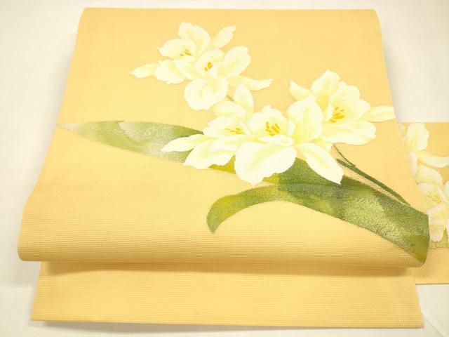 平和屋着物＊夏物　九寸名古屋帯　草花文　銀糸　正絹　逸品　DAAZ4247cm